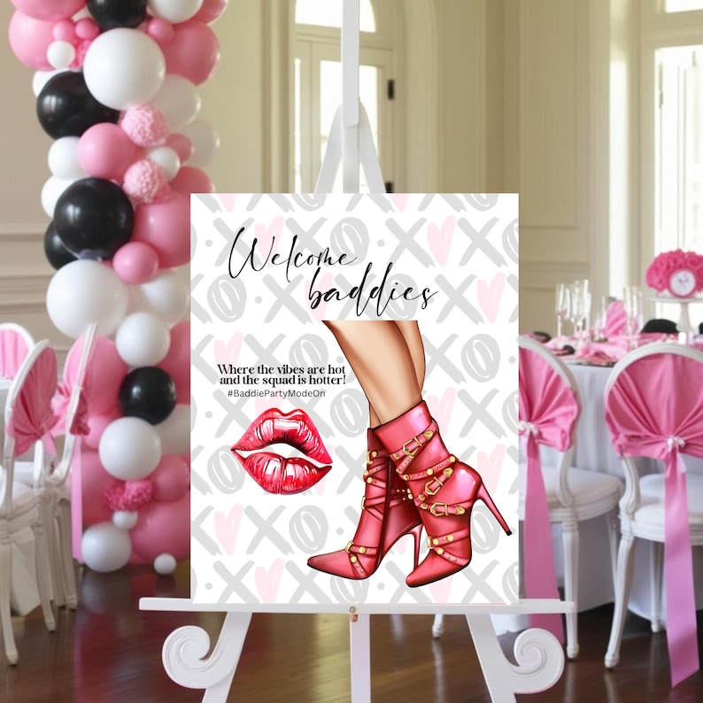 Editable Baddie Party Welcome Sign | Instant Download | Pink Glam Event ...