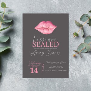 Pink Sealed Lips Birthday Invitation Template - Printable for Ladies ...