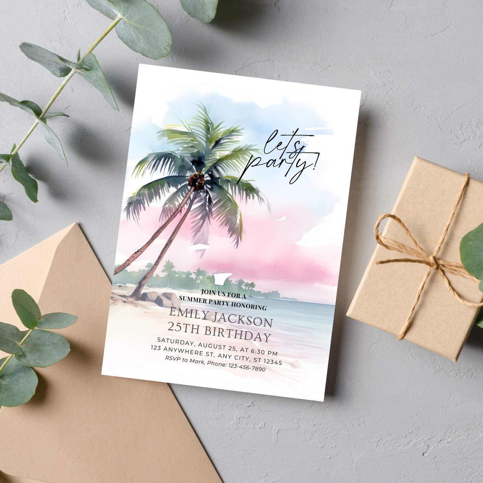 Summer Beach Party Invitation Template | Editable Birthday Bash ...