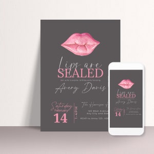 Pink Sealed Lips Birthday Invitation Template - Printable for Ladies ...