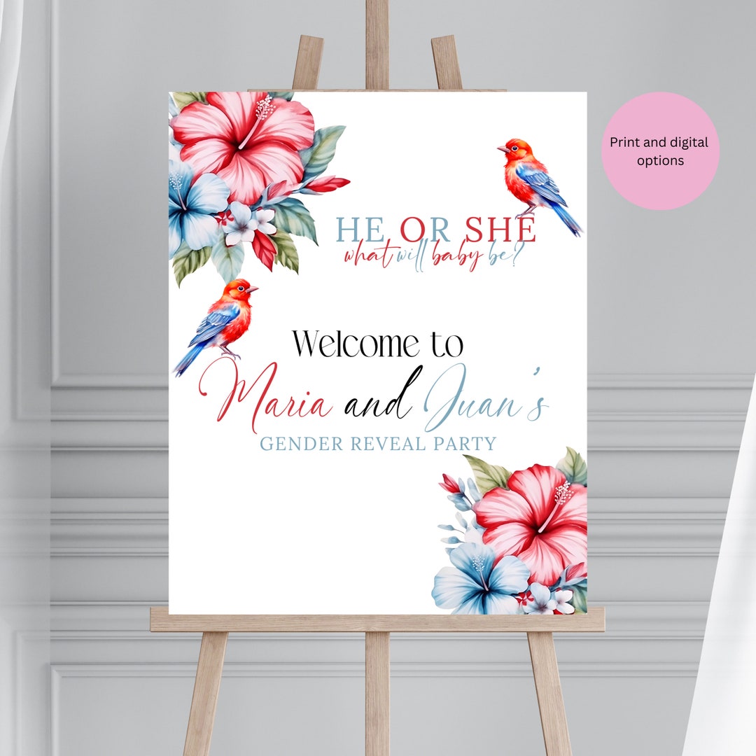 Editable Puerto Rico Gender Reveal Welcome Sign Template Red Blue ...