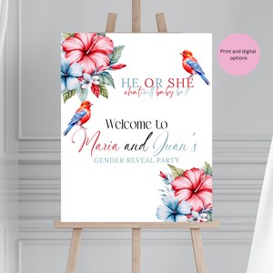 Editable Puerto Rico Gender Reveal Welcome Sign Template Red Blue ...
