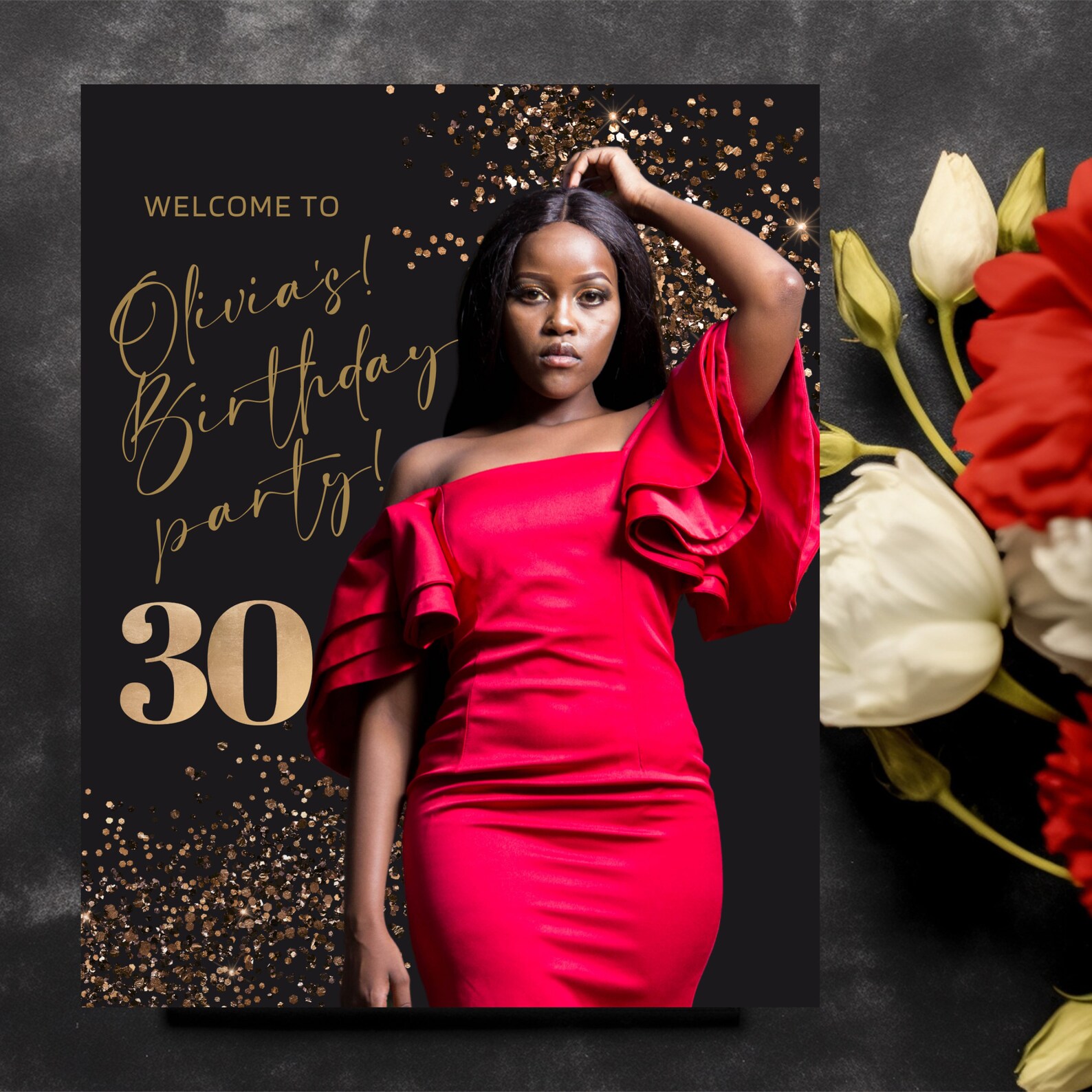 Customizable Milestone Birthday Welcome Sign Template - Black and Gold ...