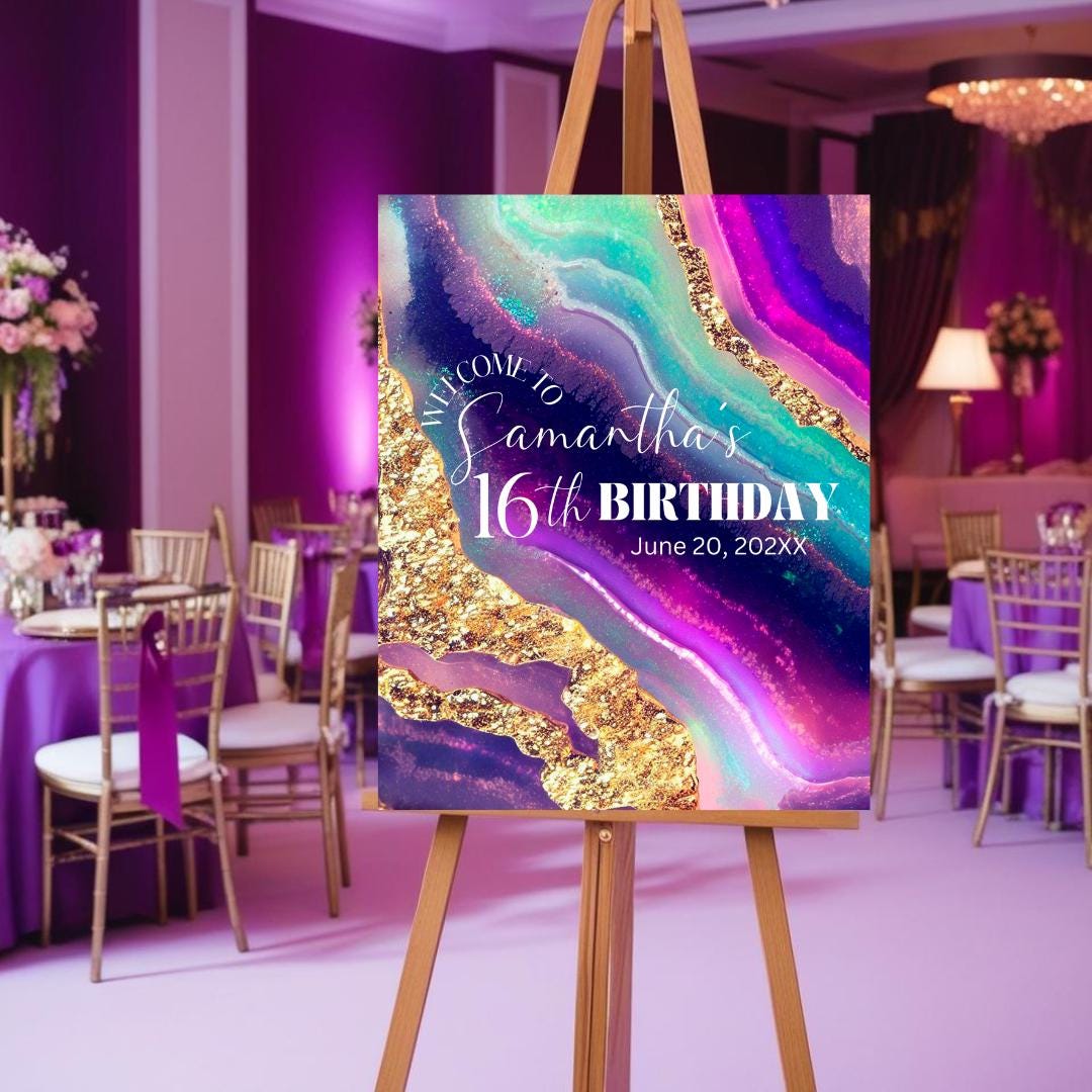 Purple Pink Geode Welcome Sign - Birthday Party, Bridal Shower, Baby ...