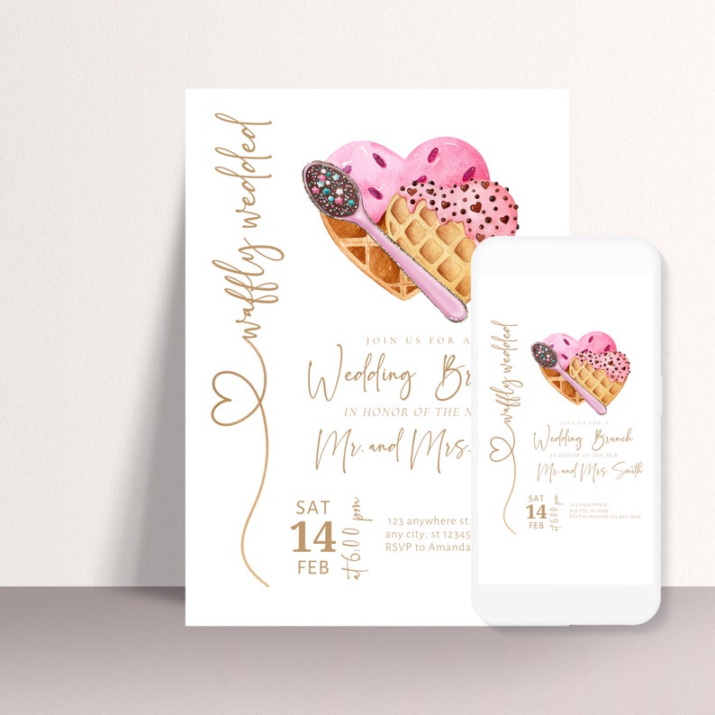 Editable Waffle Wedding Invitation Template Valentine Brunch - Etsy