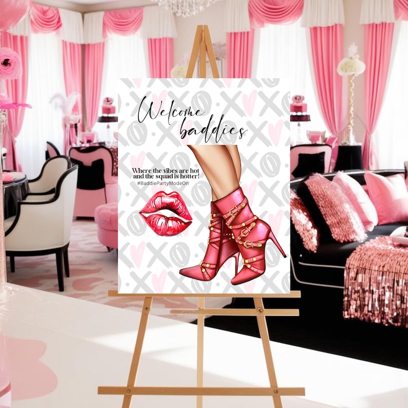 Editable Baddie Party Welcome Sign | Instant Download | Pink Glam Event ...