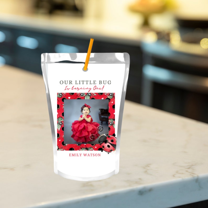 Ladybug Photo Birthday Juice Box Labels, Lady Bug Birthday Caprisun ...