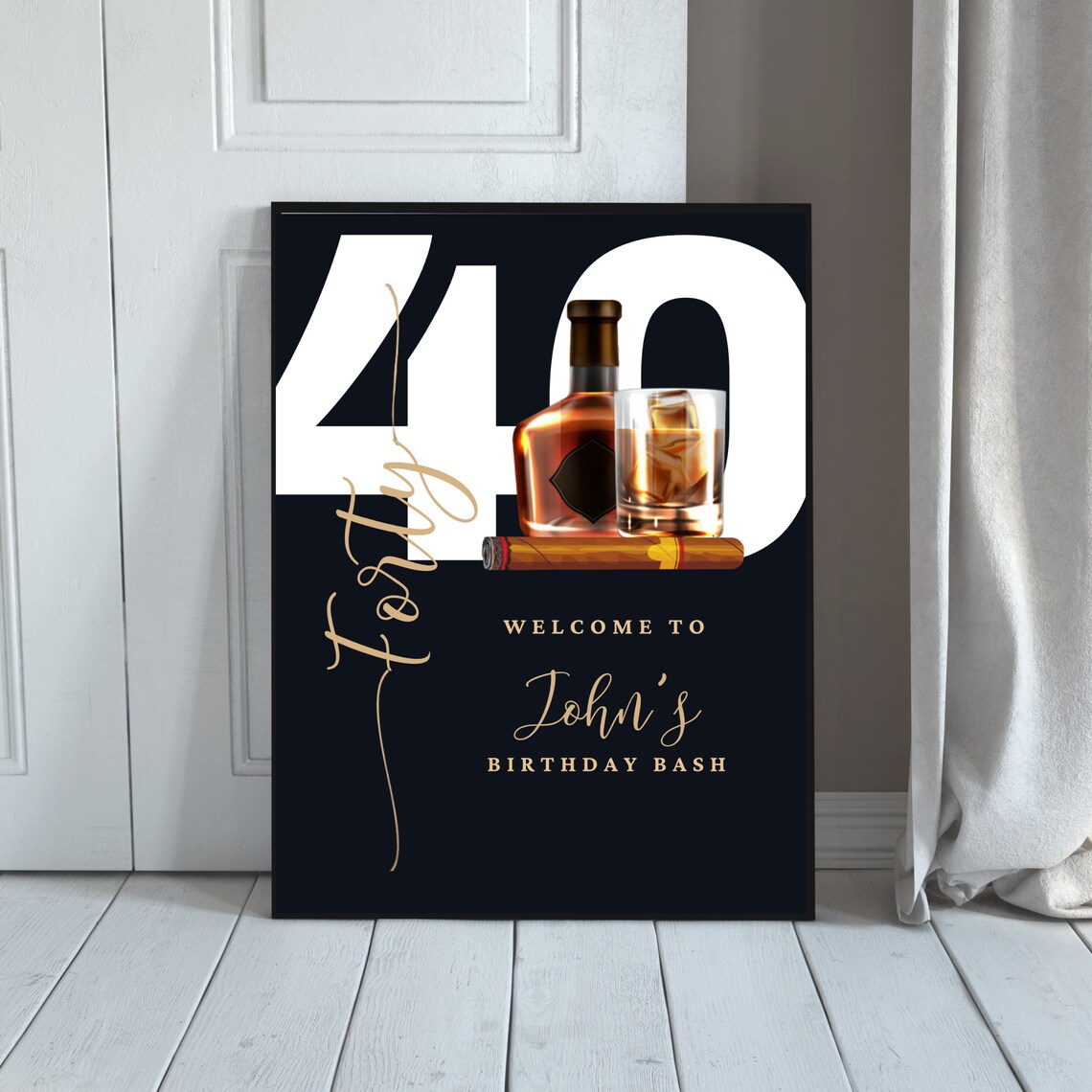 Adult Whiskey and Cigar Birthday Welcome Sign, Editable Any Age Men's ...