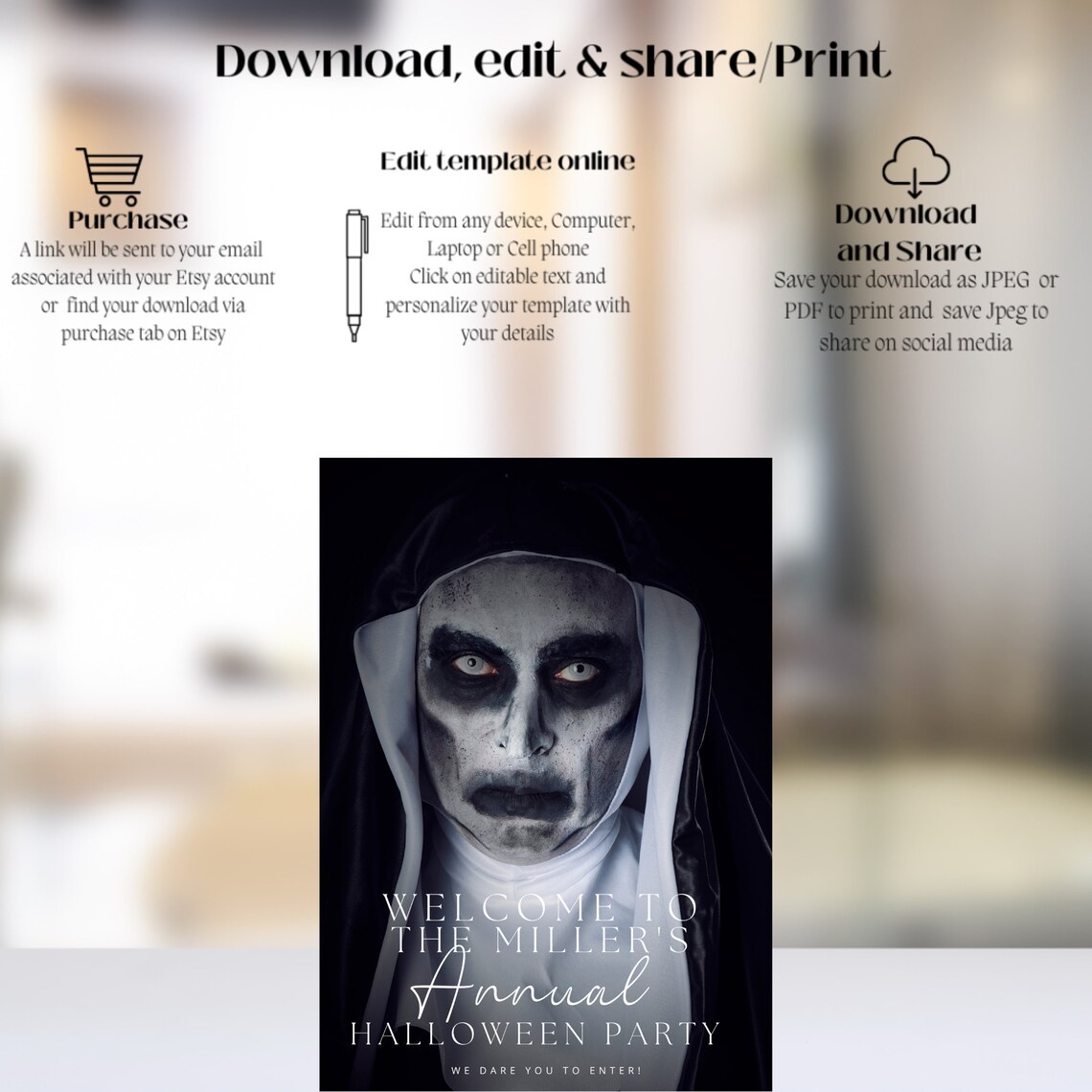 Spooky Halloween Welcome Sign, Editable Nun Party Signs, Horror Banner ...