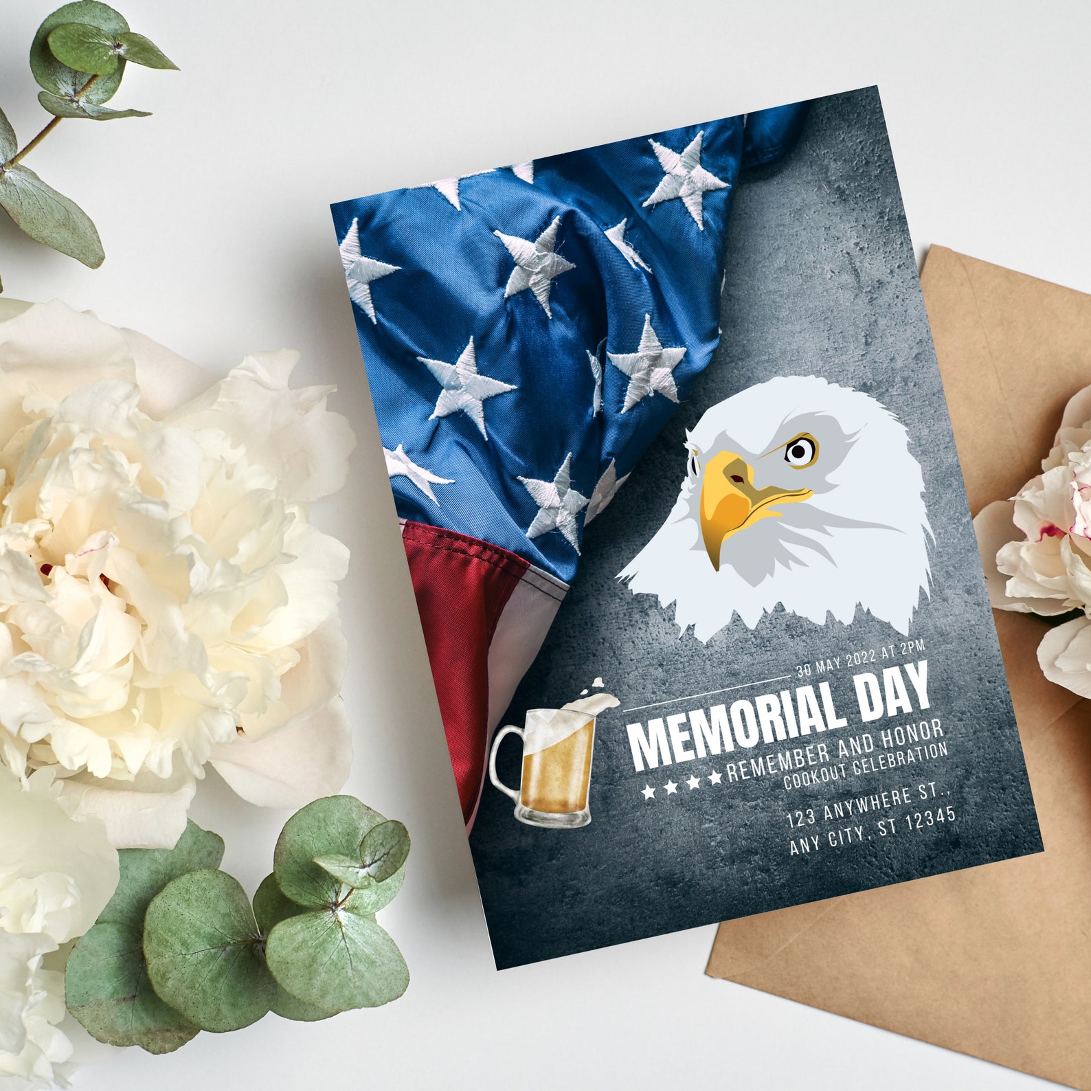 Memorial Day Invitation, Memorial Cookout, Remember and Honor ...