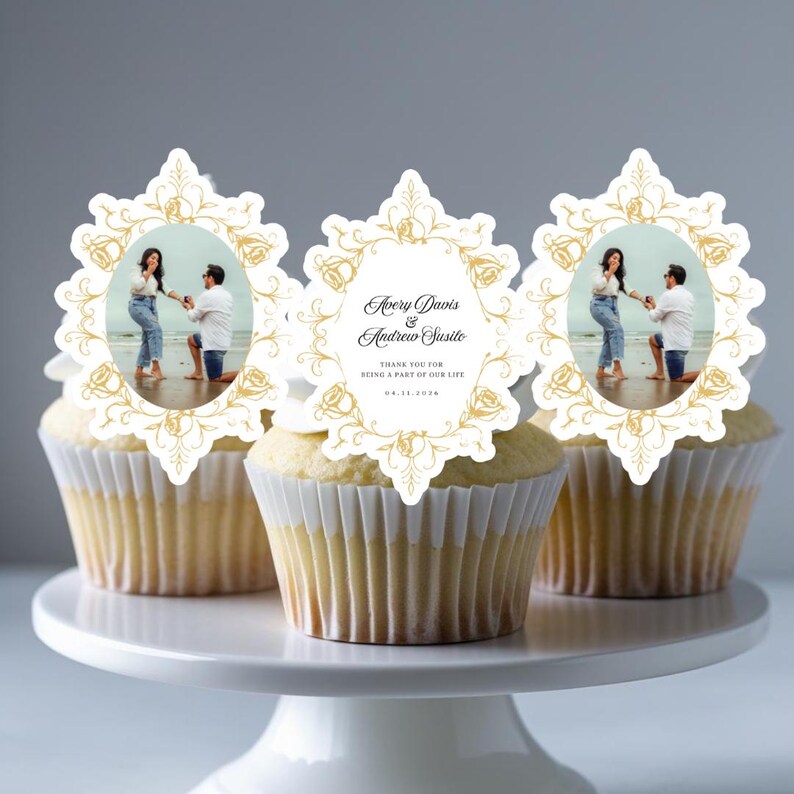 Edible Wedding Cake Topper With Photo – Custom Rose Frame Design ...