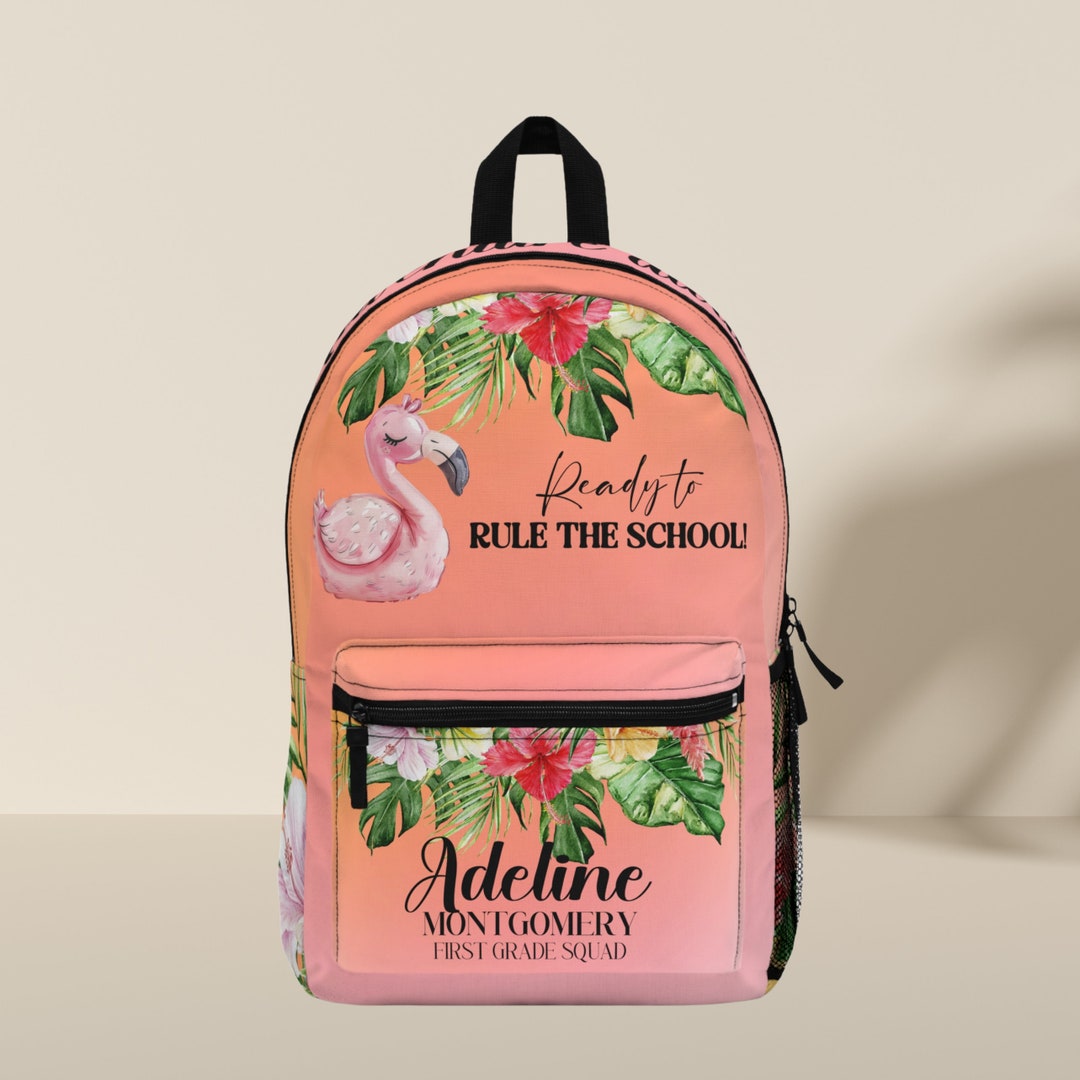 Personalized Flamingo Backpack for Kids - Custom Name Tropical Floral ...