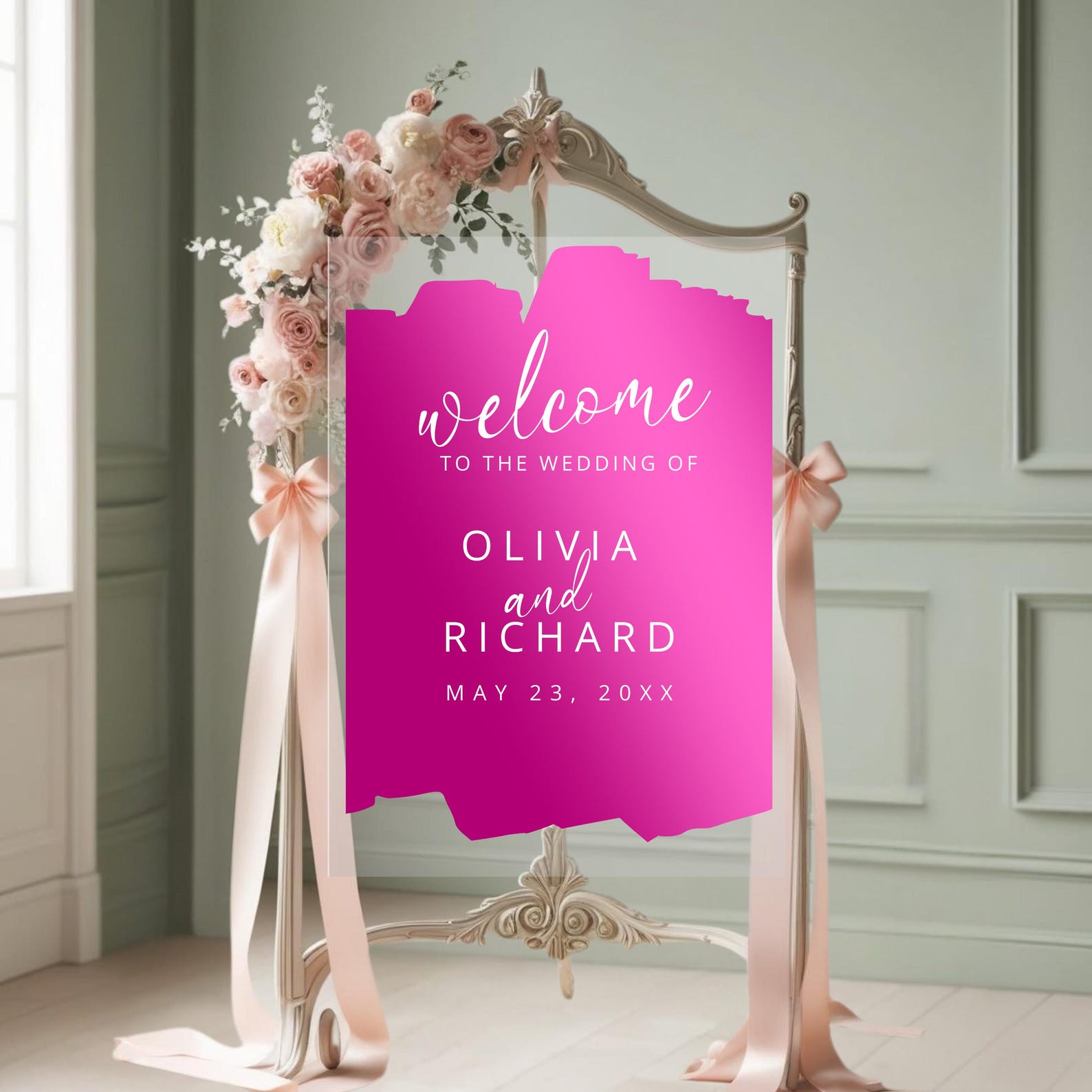 Custom Hot Pink Acrylic Wedding Welcome Sign - Personalized Bridal Sign ...