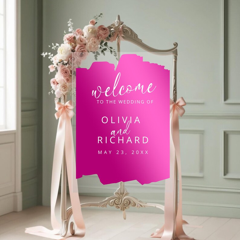 Custom Hot Pink Acrylic Wedding Welcome Sign - Personalized Bridal Sign ...