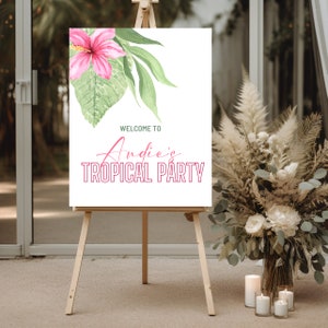Editable Tropical Pink Floral Welcome Sign Template - Bridal Shower ...