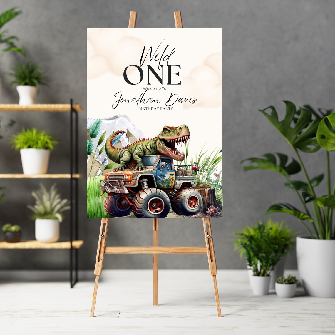 Dinosaur Monster Truck Birthday Welcome Sign Template, Wild Dino Party ...