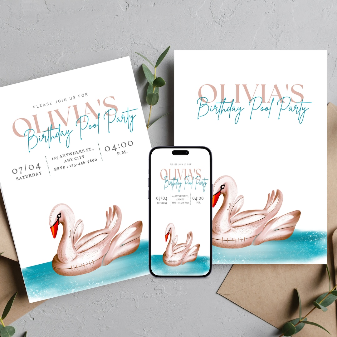 Pool Party Birthday Invitation Template, Swimming Bday Printable, Any ...