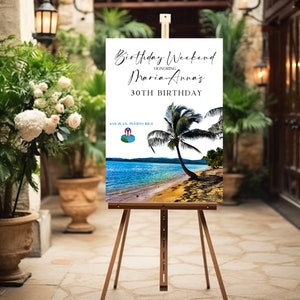 Editable Puerto Rico Birthday Welcome Sign: San Juan Skyline Printable ...