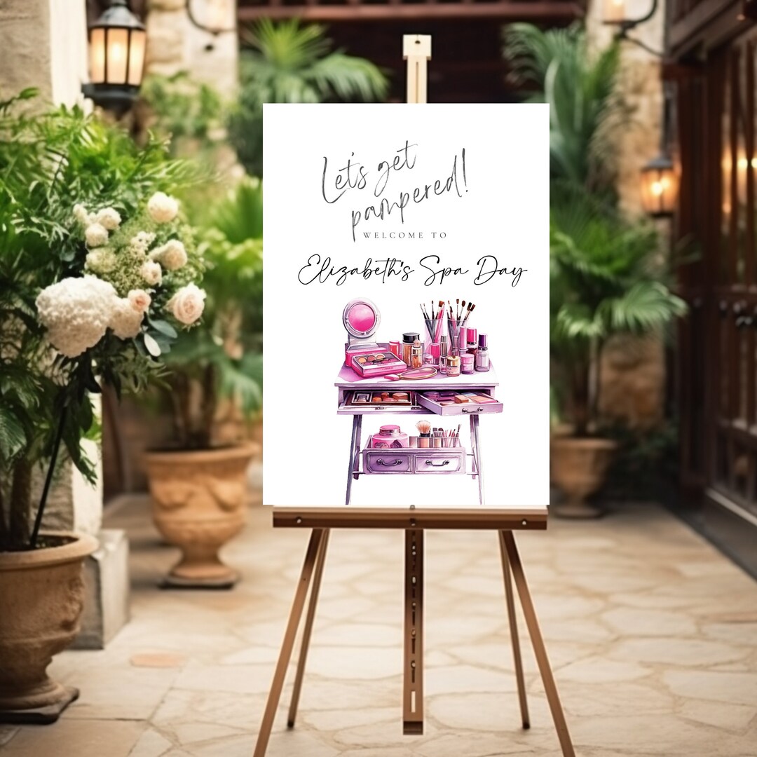 Editable Pink Spa Day Party Welcome Sign - Personalized Pink-themed ...