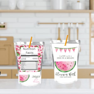 Watermelon Birthday Juice Box Label, Pink Watermelon Party Template ...