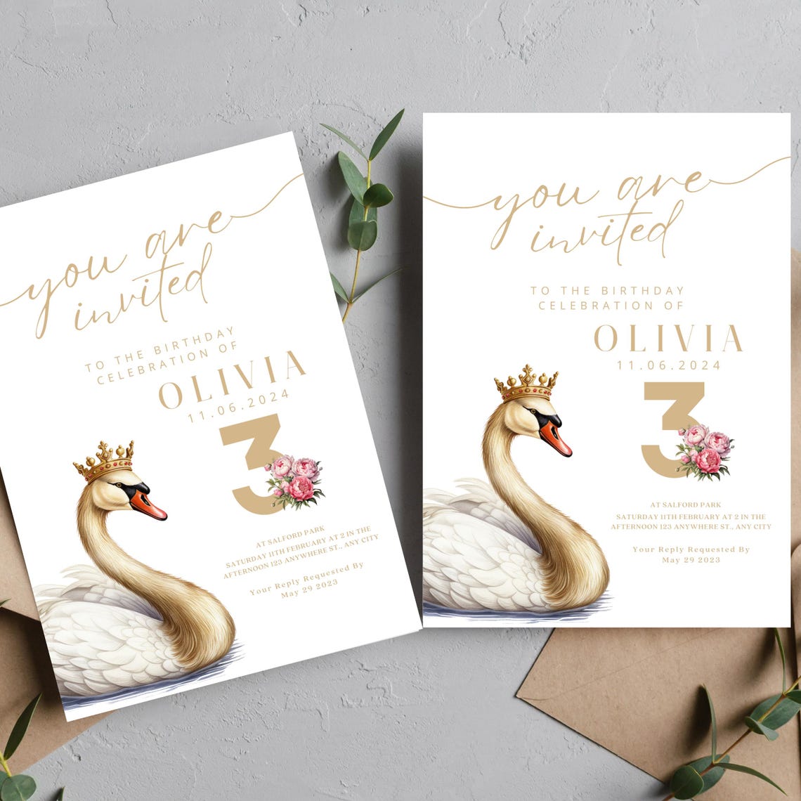 Elegant Swan Princess Birthday Invitation | Custom Royal Swan With ...