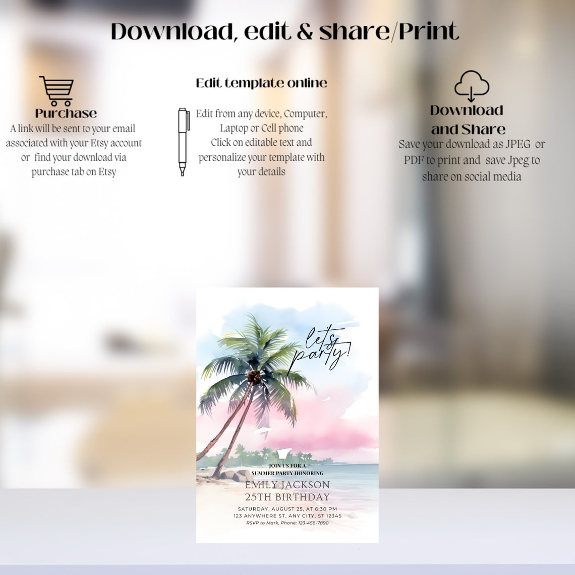 Summer Beach Party Invitation Template | Editable Birthday Bash ...