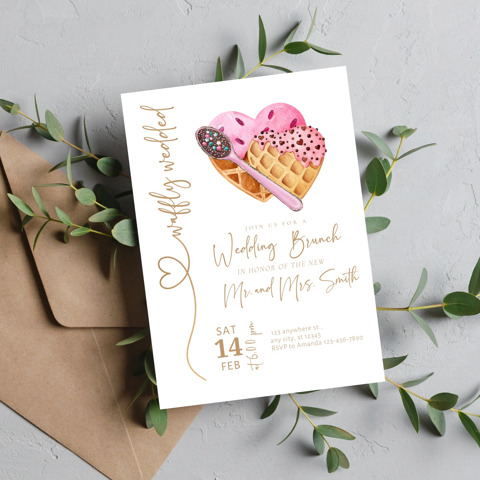 Editable Waffle Wedding Invitation Template | Valentine Brunch ...