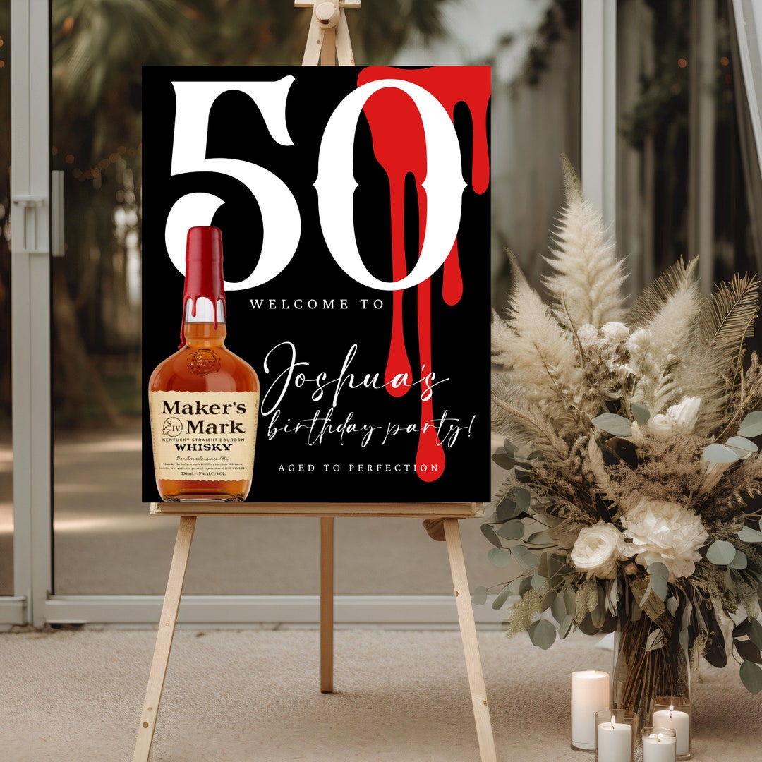 Editable Whiskey & Cognac Birthday Welcome Sign Templates Any Age Men's ...