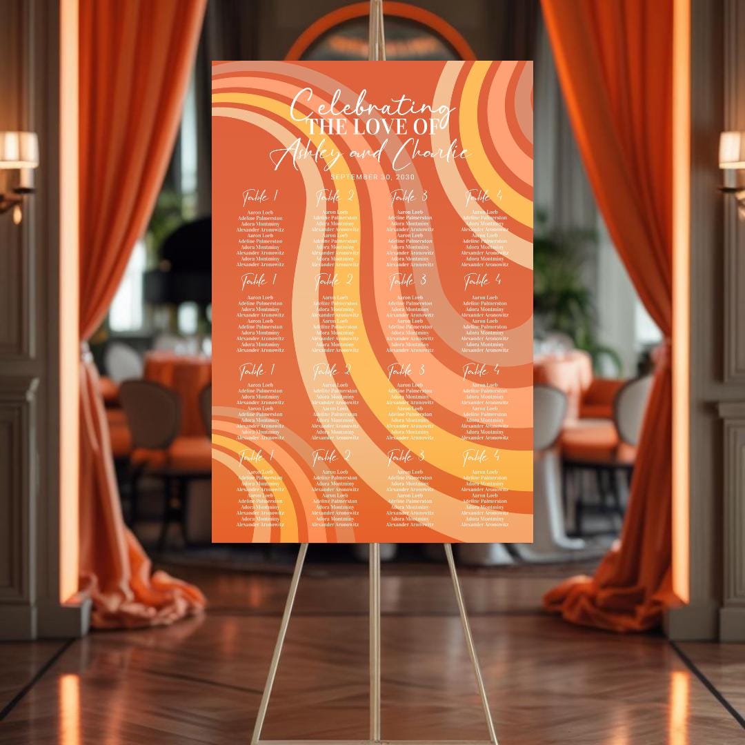 Retro 70s Burnt Orange Seating Chart | Vintage Boho Wedding Reception ...