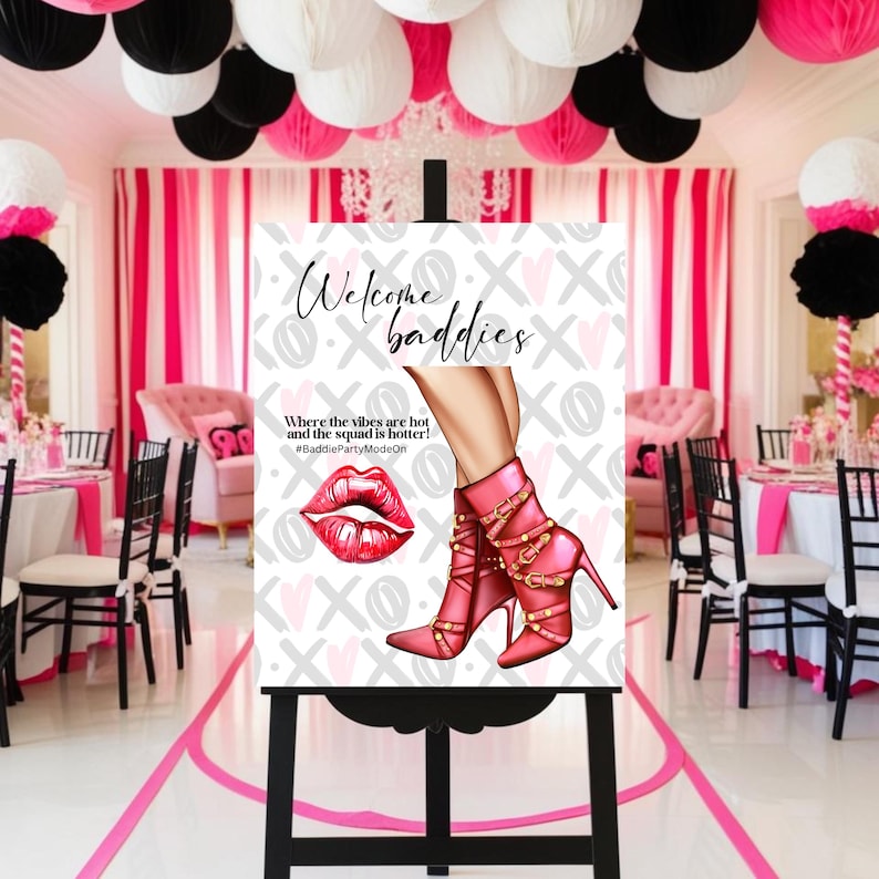 Editable Baddie Party Welcome Sign | Instant Download | Pink Glam Event ...
