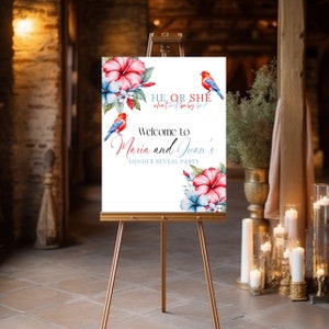 Editable Puerto Rico Gender Reveal Welcome Sign Template Red Blue ...