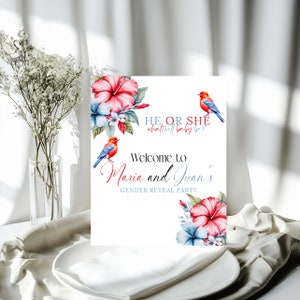 Editable Puerto Rico Gender Reveal Welcome Sign Template Red Blue ...