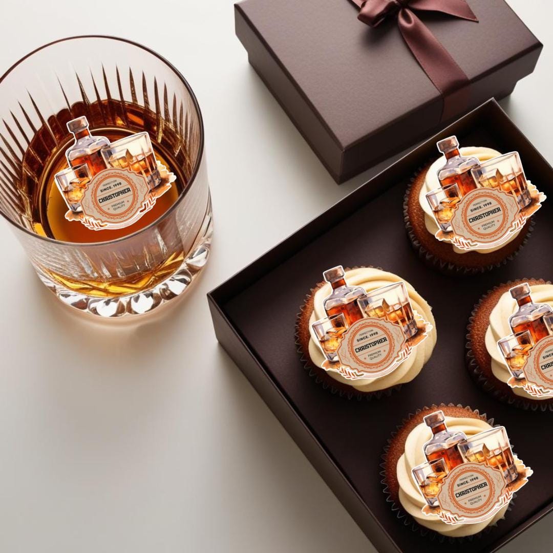Whiskey Birthday Cake Topper - Edible Cupcake Toppers - Custom Drink ...