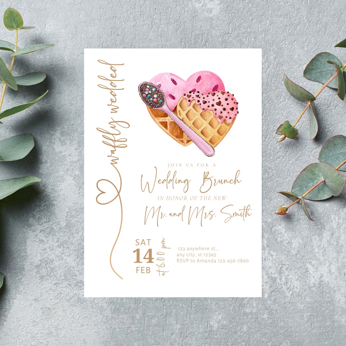 Editable Waffle Wedding Invitation Template | Valentine Brunch ...