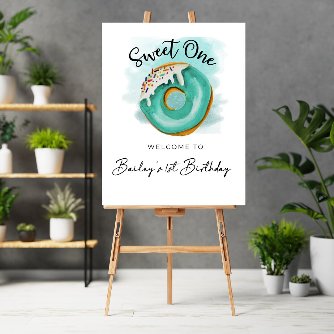 Sweet One Birthday Welcome Sign, Turquoise 1st Birthday Party Signs ...