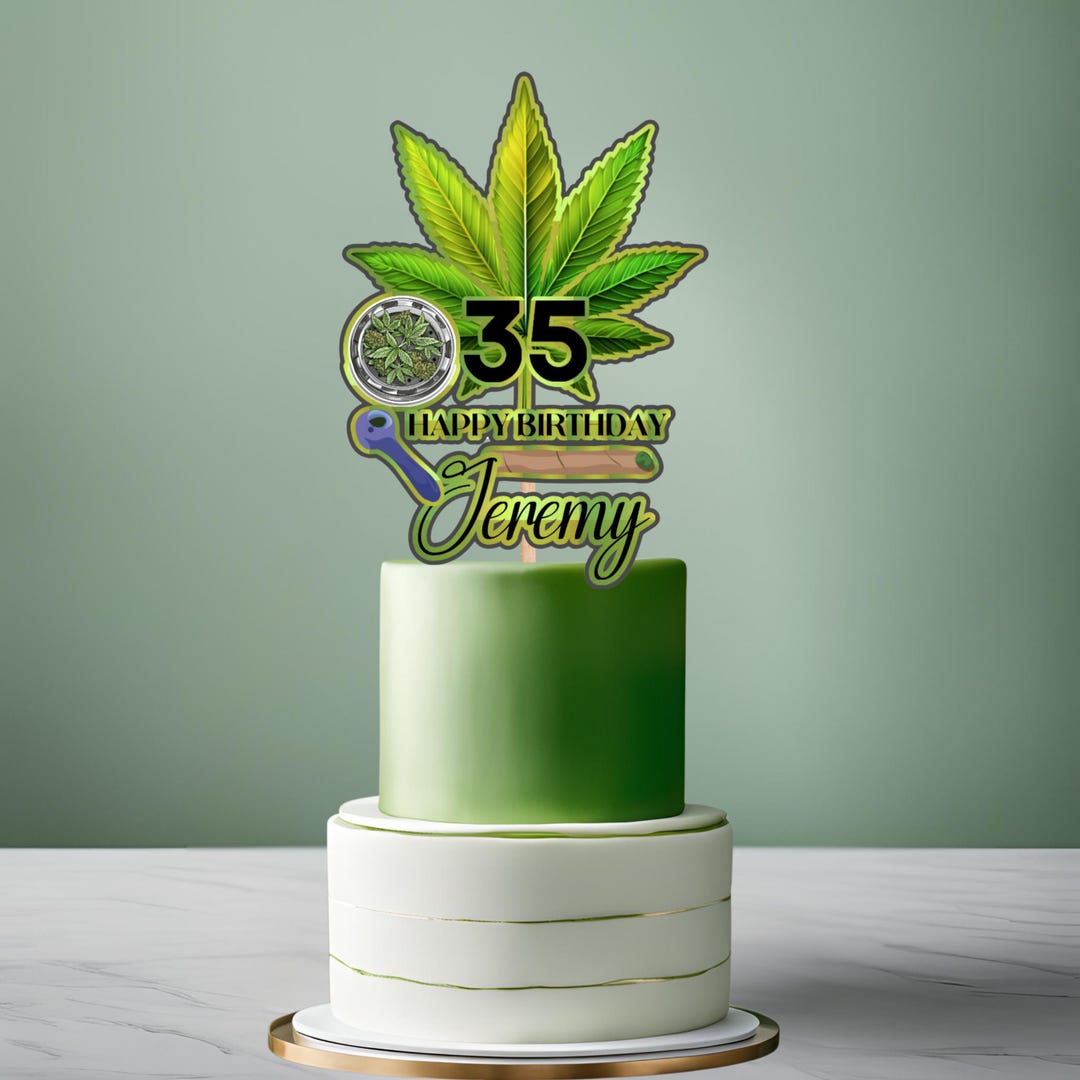 3D Personalized Cannabis Birthday Cake Topper | Custom Name and Age ...