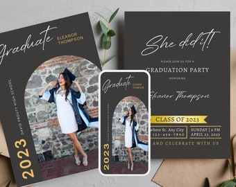 She Did It Graduation Photo Announcement Grad Party - Etsy