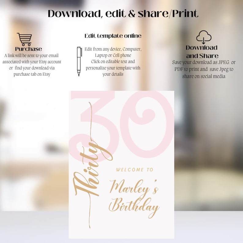Pink Birthday Welcome Sign Template, Editable Any Age Ladies, Birthday ...