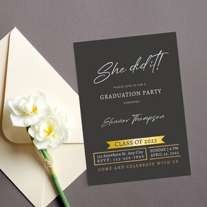 She Did It! Arched Graduation Photo Announcement, Grad Party Template ...