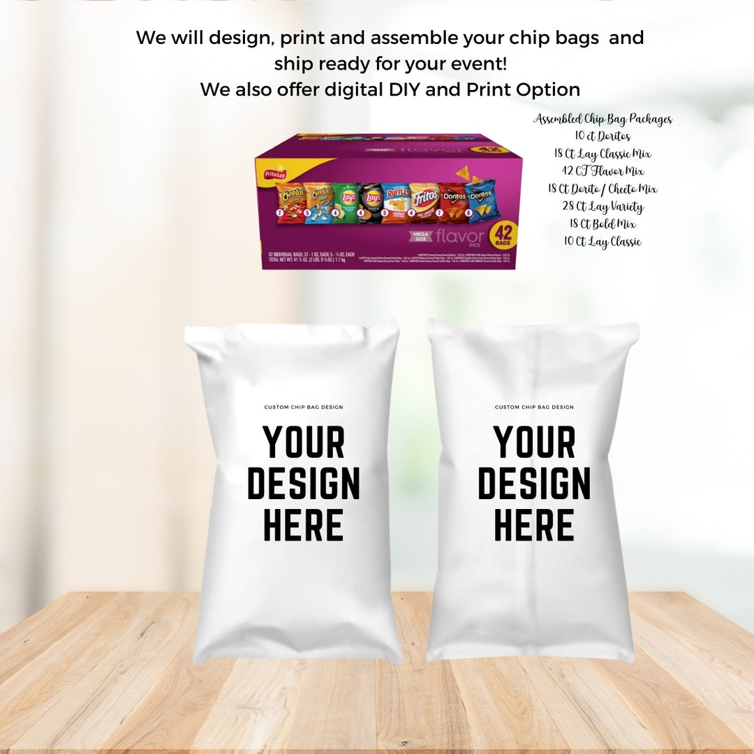 Assembled Party Chip Bags, Editable Chip Bag Labels, Personalized Party ...