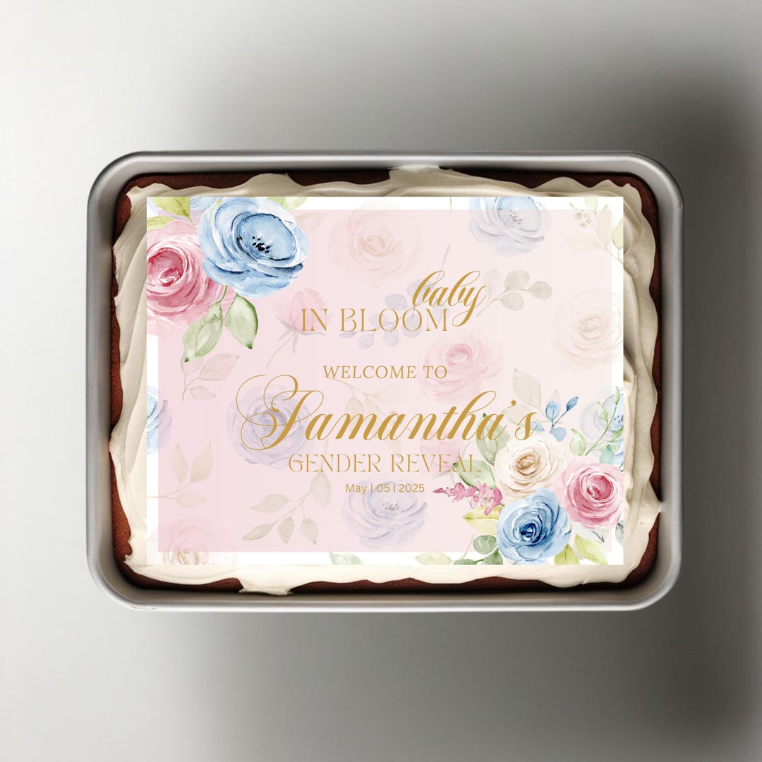 Pastel Pink & Blue Floral Gender Reveal Cake Topper - Team Boy or Girl ...