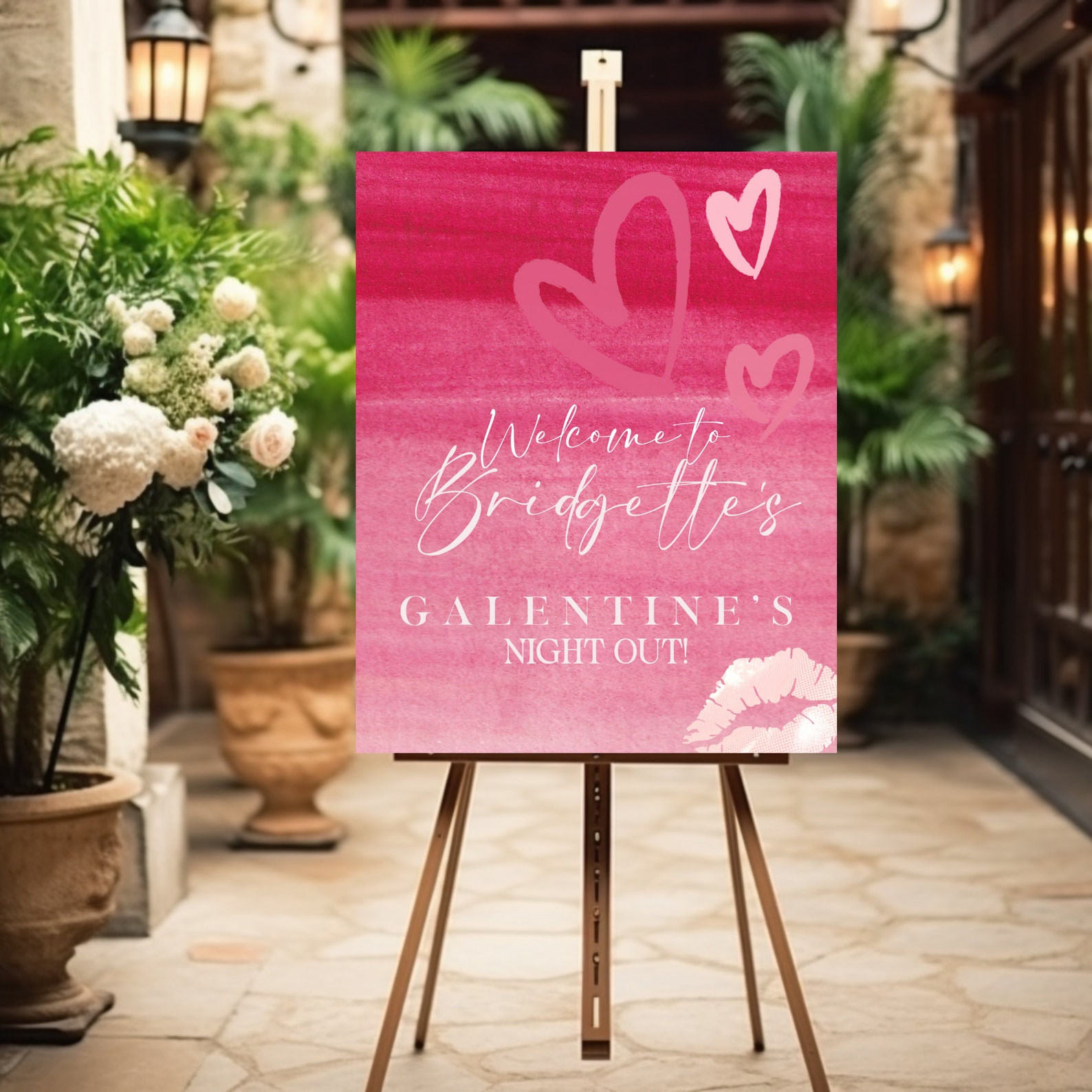 Printable Galentine's Day Welcome Sign Template With Hearts and Lips ...