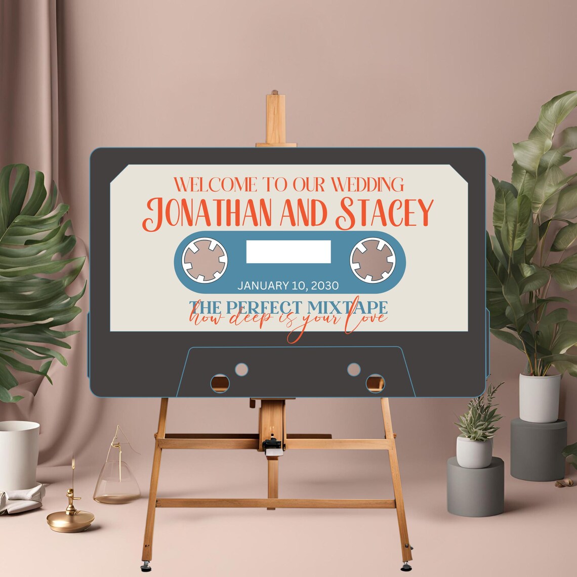 Custom Retro Cassette Wedding Welcome Sign, 70s Party Welcome Sign ...