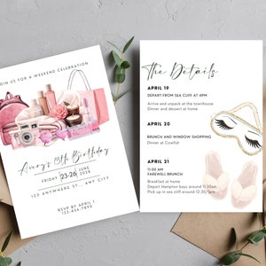 Chic Pink Birthday Weekend Invitation - Girls Getaway Itinerary, Spa ...
