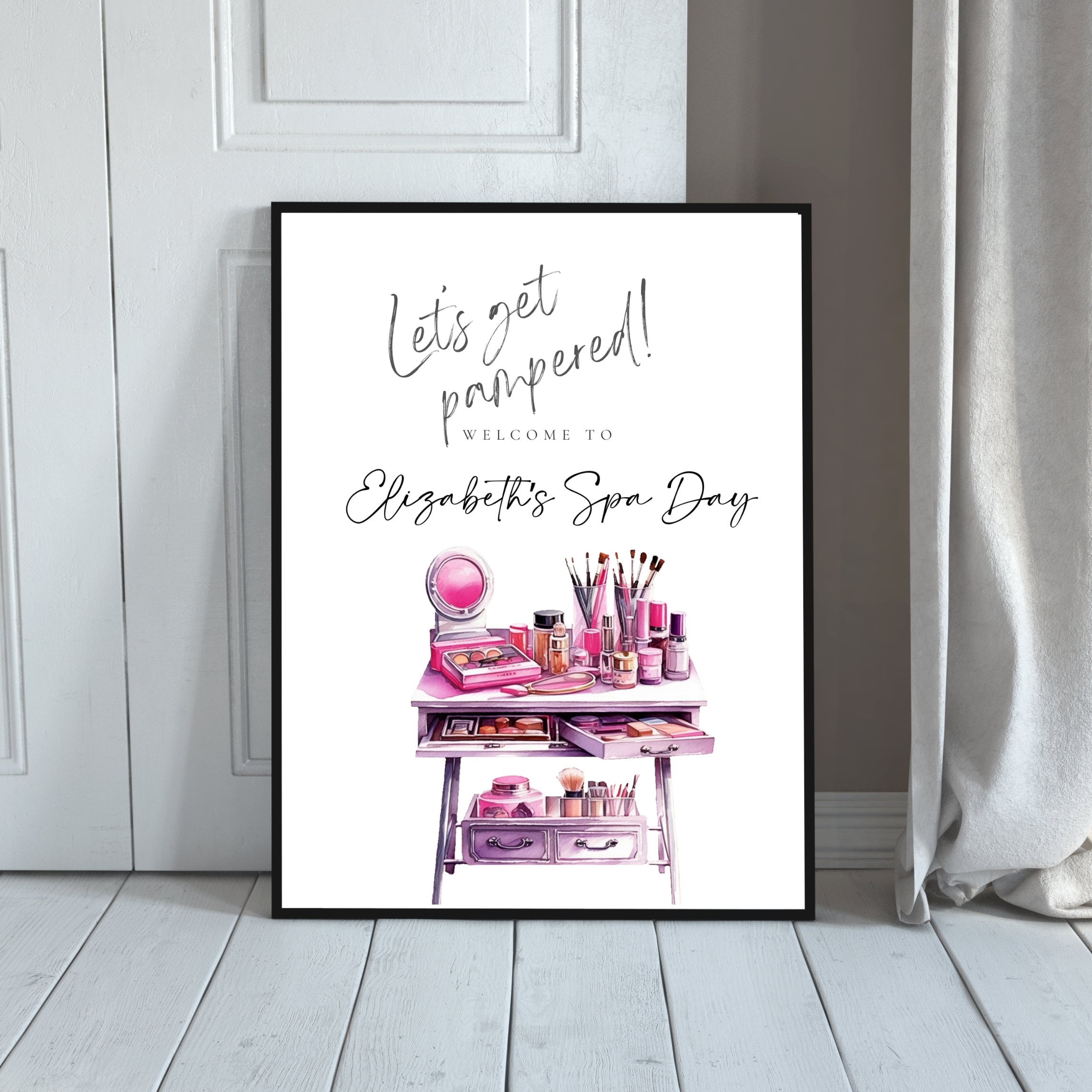 Editable Pink Spa Day Party Welcome Sign Personalized Pink-themed ...