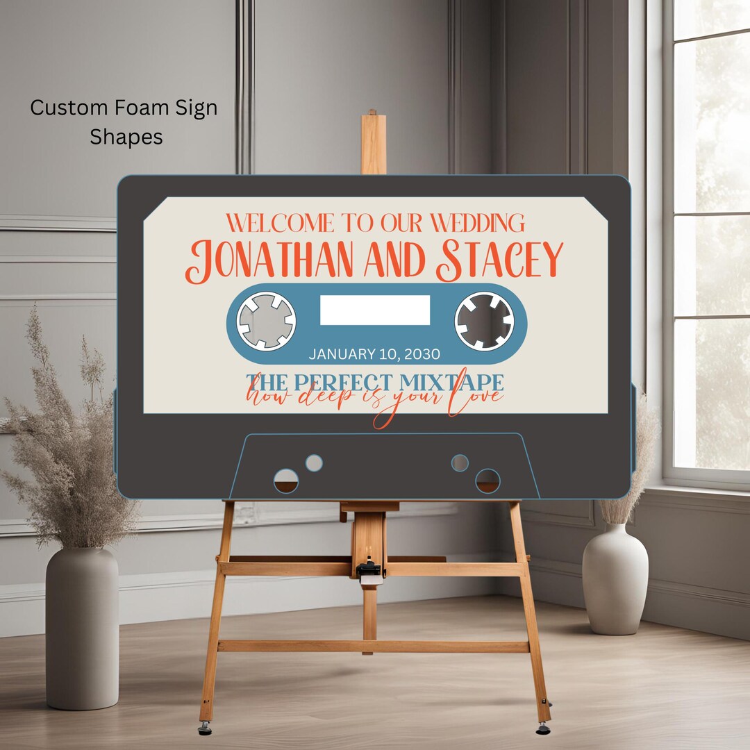 Custom Retro Cassette Wedding Welcome Sign, 70s Party Welcome Sign ...