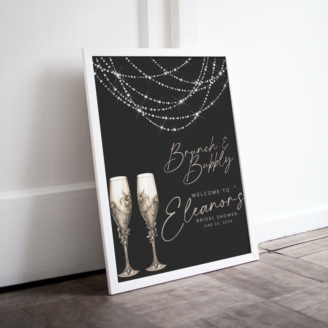 Editable Champagne Glass Bridal Shower Welcome Sign Template, Bubbly ...