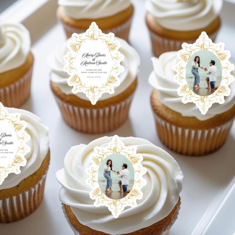 Edible Wedding Cake Topper With Photo – Custom Rose Frame Design ...