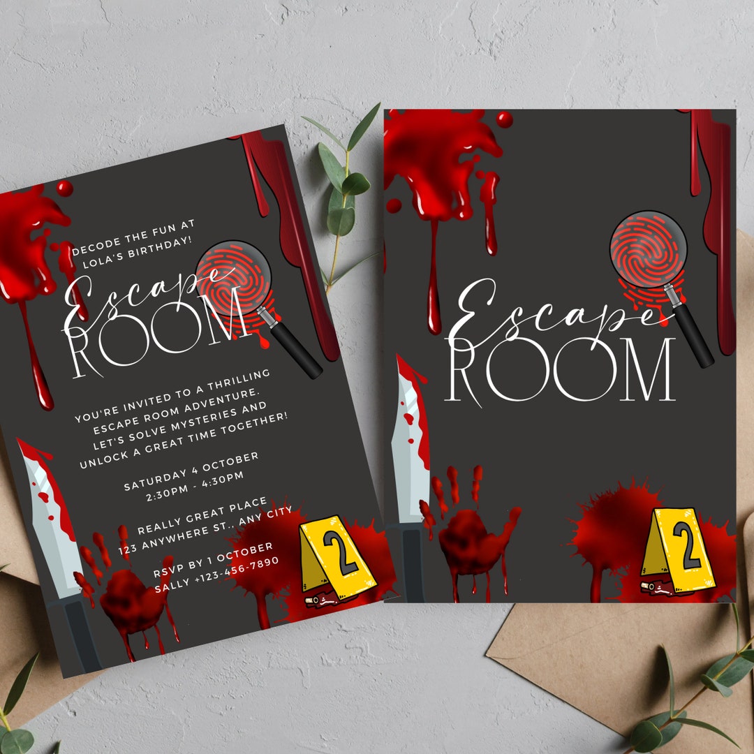 Editable Escape Room Birthday Invitation Template - Killer Murder ...