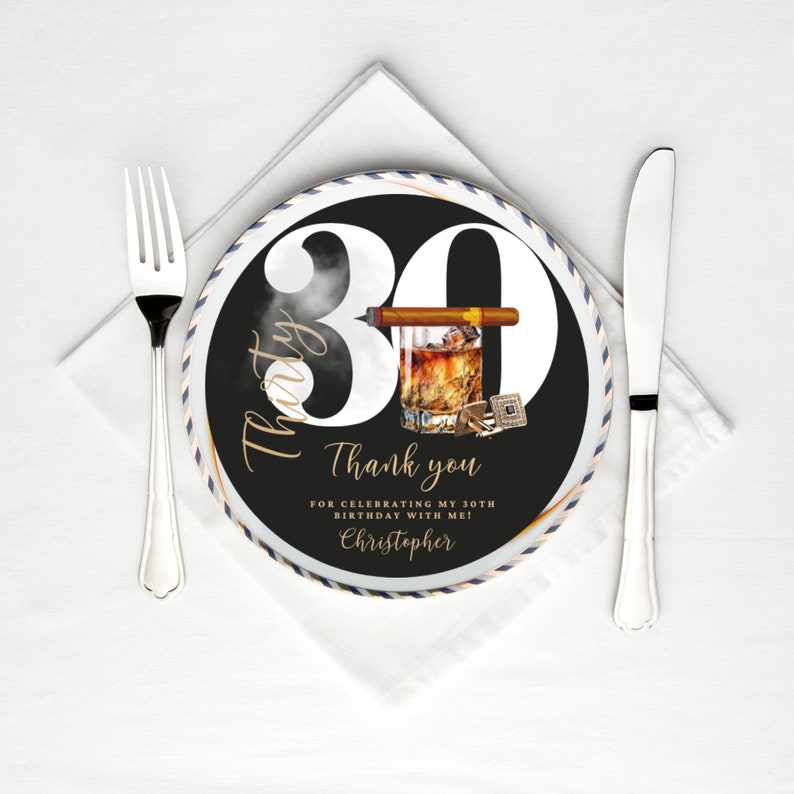 Editable Printable Round Cards for Men's Birthday Template, Whiskey and ...